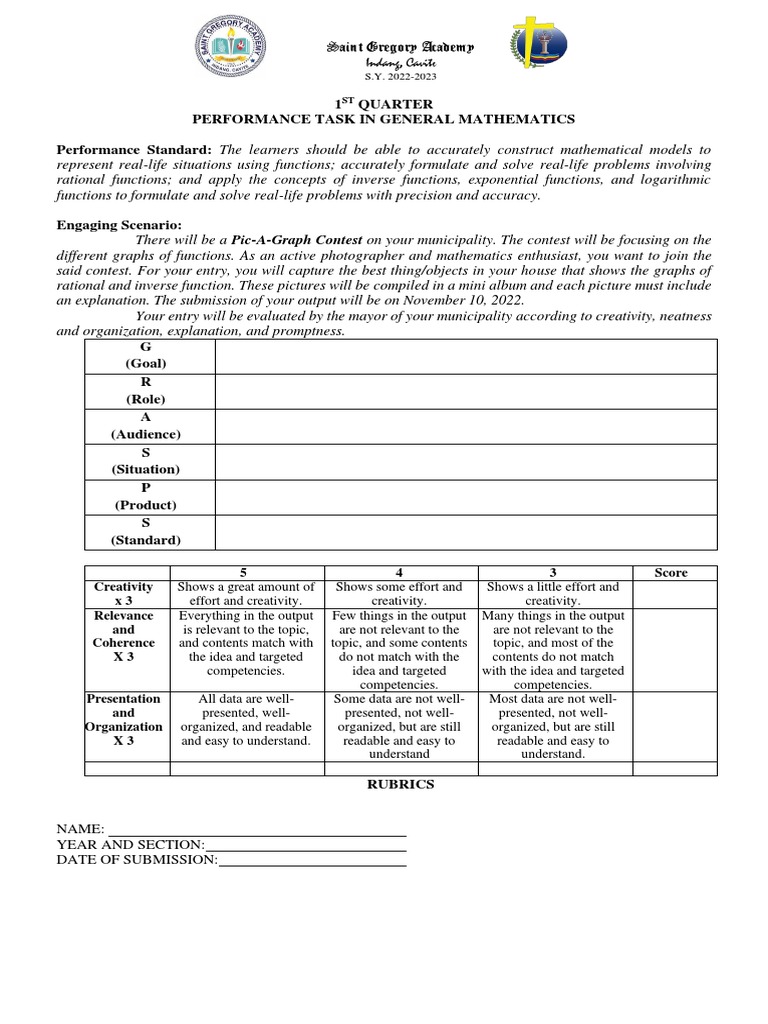 1st Q Performance Task in Genmath | PDF | Function (Mathematics) | Creativity