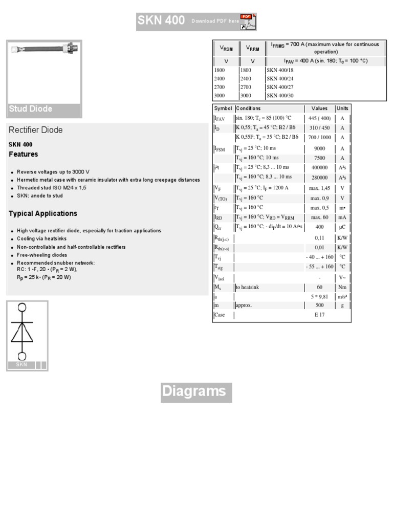 SKN 400 - 18 SemiKron | PDF | Rectifier | Computer Engineering