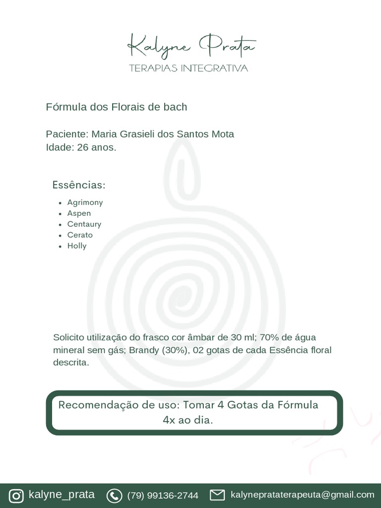 Receita de Floral de Bach para Paciente | PDF | Bem-estar