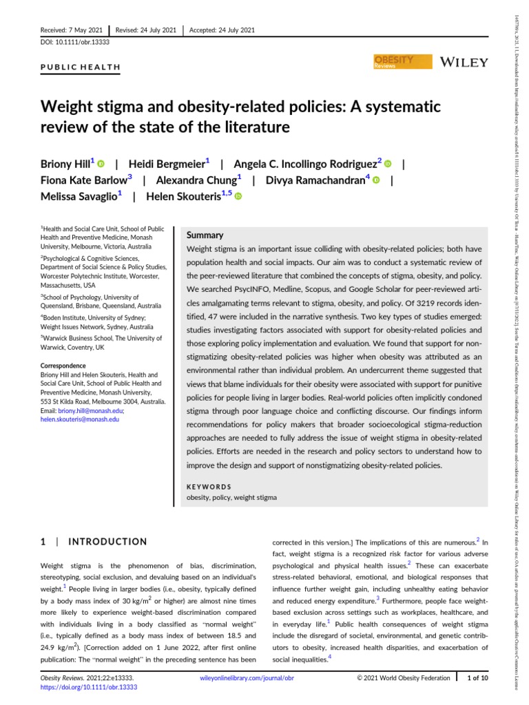Weight Stigma and Obesity-Related Policies | PDF | Obesity | Social Stigma