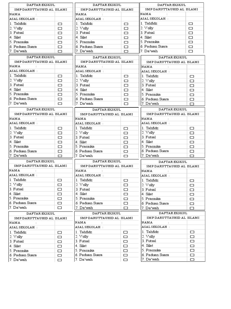 Format Daftar Ekskul | PDF