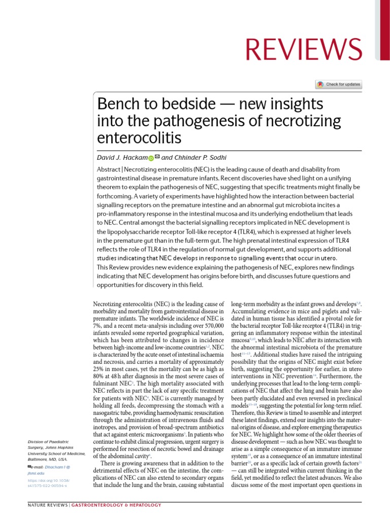 Hackam 2022 - Bench To Bedside - New Insights Into The Pathogenesis of Necrotizing Enterocolitis ...