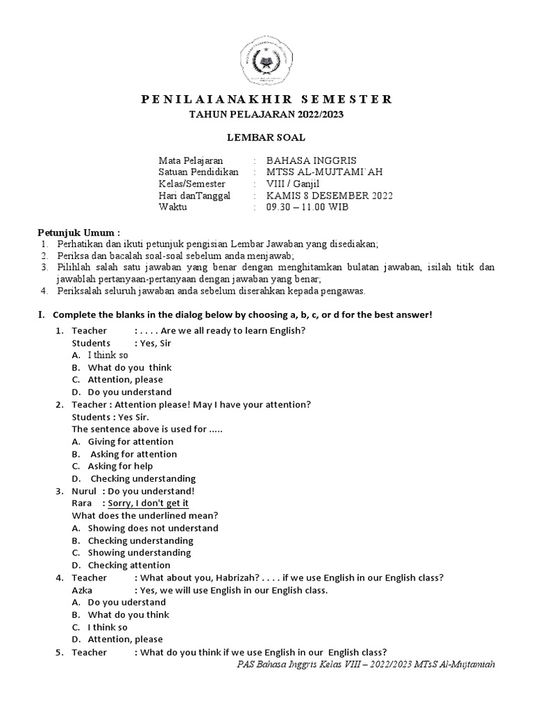 English Exam Practice Test | PDF