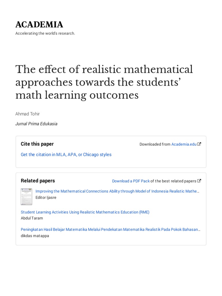 The Effect of Realistic Mathematical Approaches Towards The Students ...