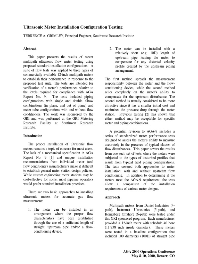 Ultrasonic Meter Installation Config Test | PDF | Flow Measurement ...