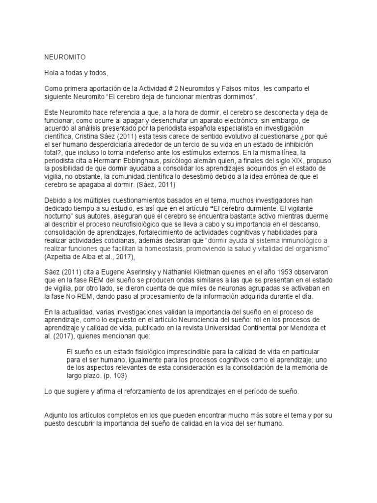 Actividad 2. Neuromito Foro | PDF | Dormir | Sueño