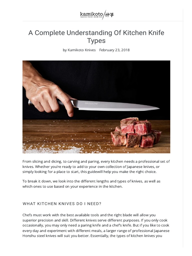 A Complete Understanding of Kitchen Knife Types - Kamikoto | PDF ...
