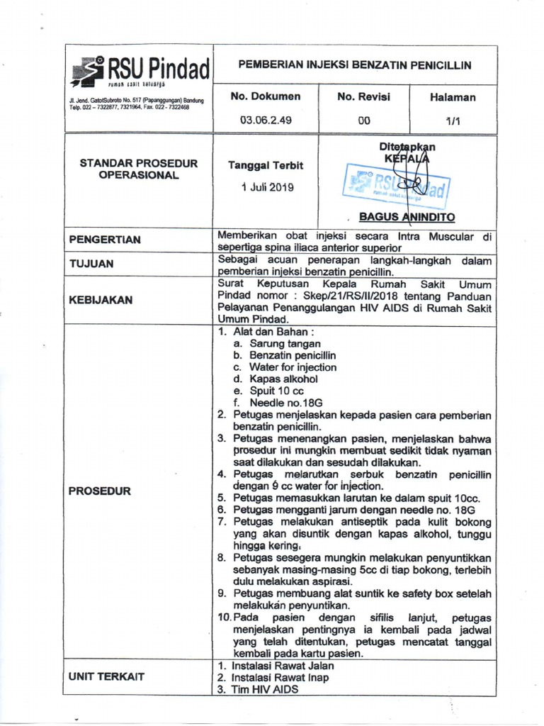 Pemberian Injeksi Benzatin Pinicillin | PDF