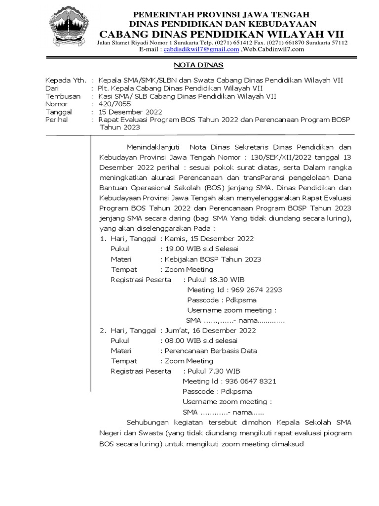 Nodin Rapat Evaluasi Program BOS Tahun 2022 Dan Perencanaan Program ...