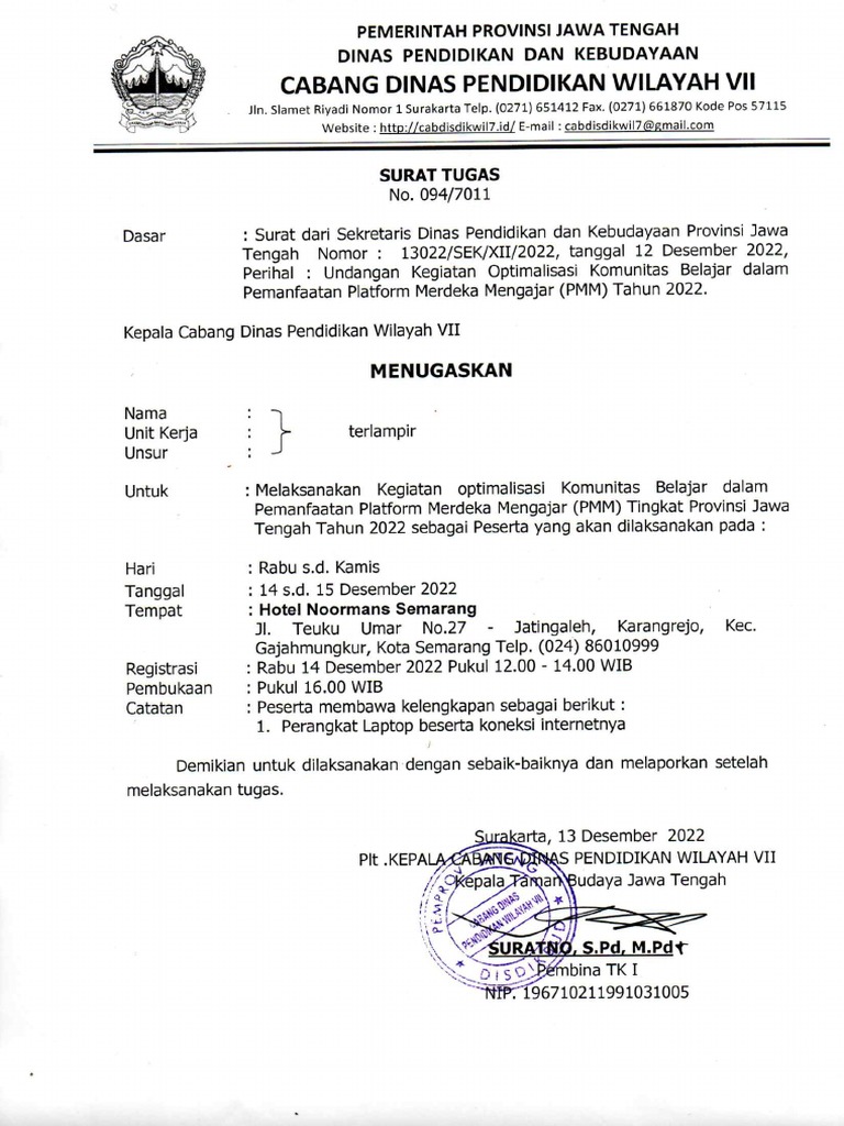 Surat Tugas PMM 2022 | PDF
