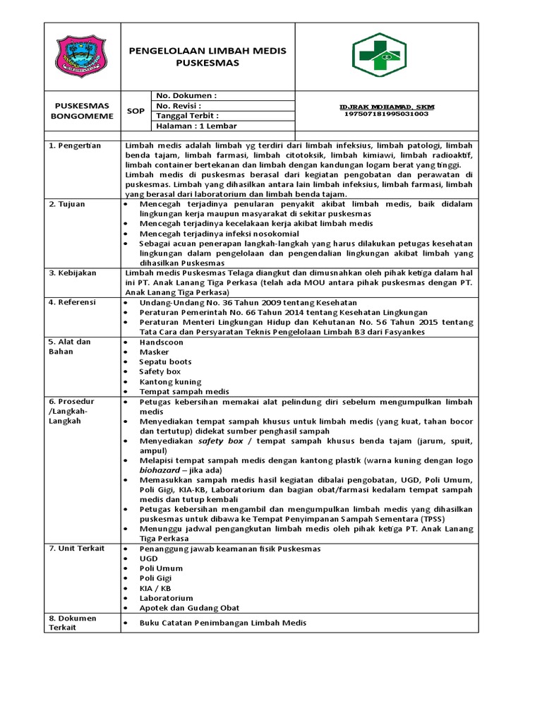 SOP Limbah Medis | PDF