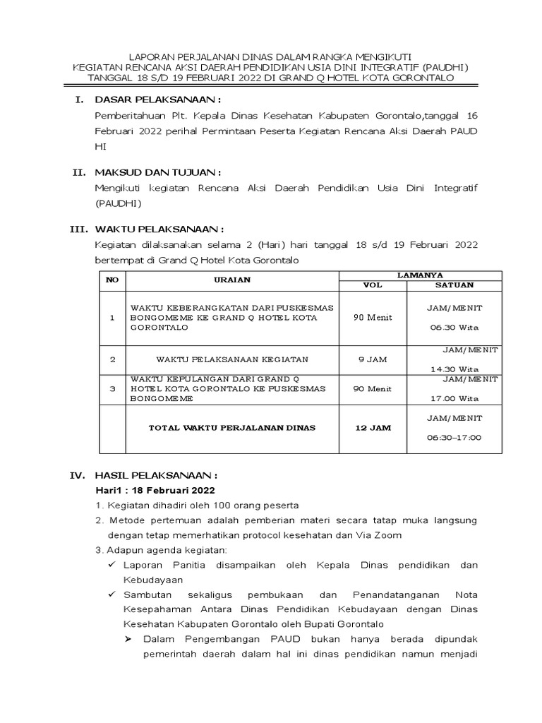 Laporan Pelaksanaan Paud Hi | PDF