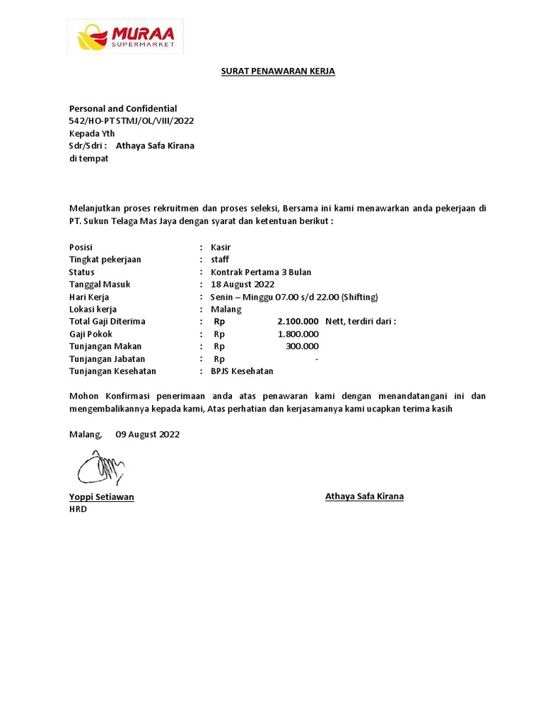 Surat Penawaran Kerja PT STMJ | PDF