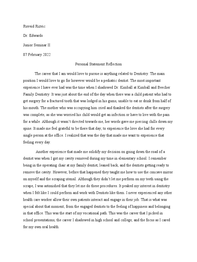 Draft Personal Statement | Download Free PDF | Dentistry | Clinical Medicine