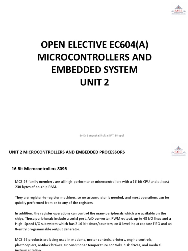 EC604(A) Microcontrollers and Embedded Systems Unit 2 Summary | PDF | Microcontroller | Integer ...