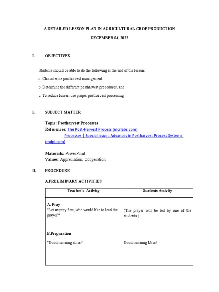 A Detailed Lesson Plan in Agricultural Crop Production Charra | PDF ...