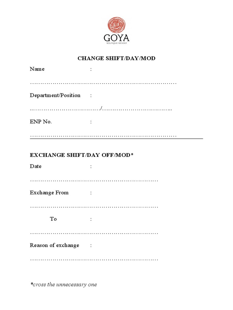 Shift Change Request Form | PDF