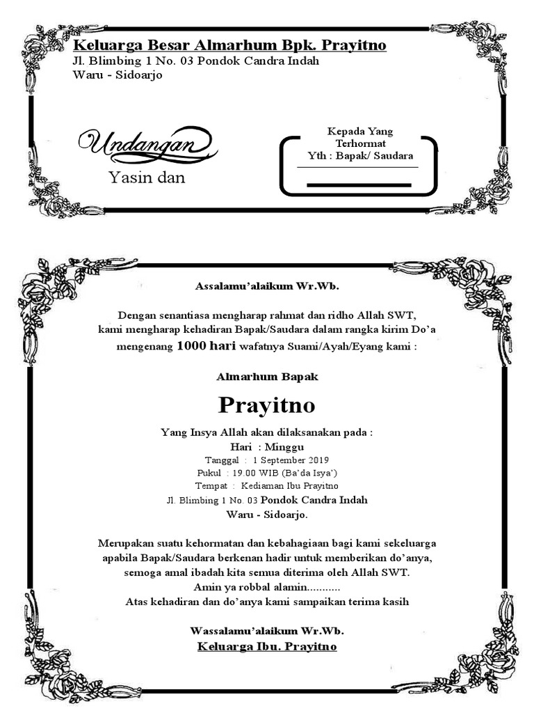 Walimahan 1000 Hari P. Prayitno | PDF