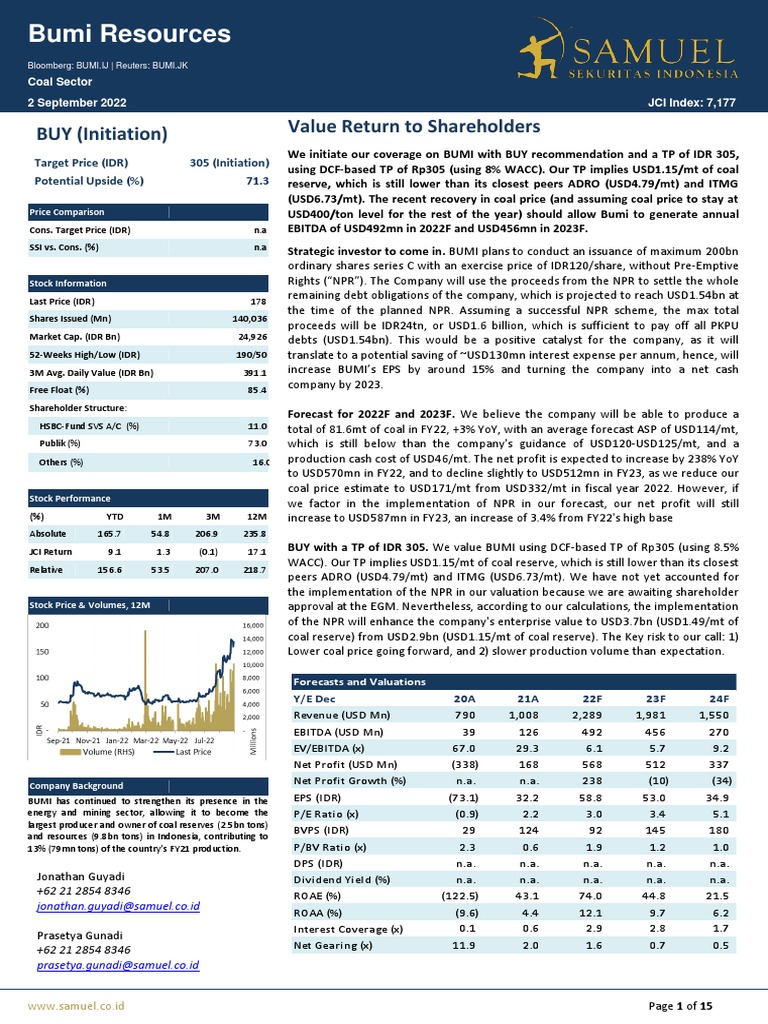 BUMI - Initiation Report | PDF | Investing | Corporations