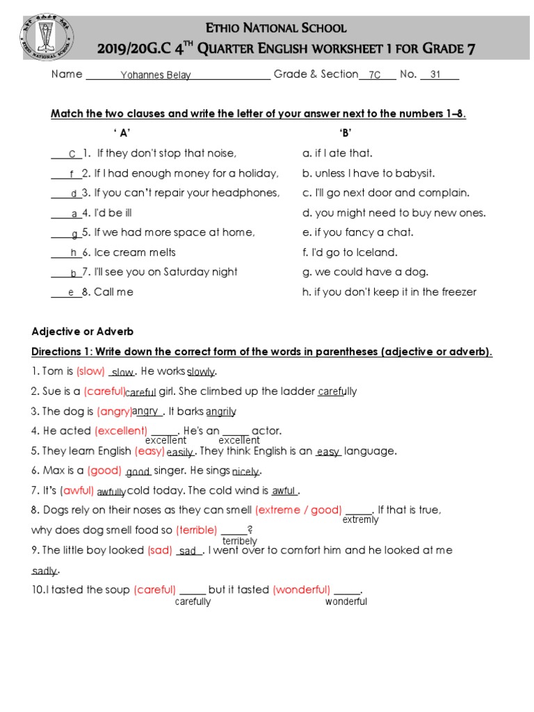 Grade 7 English Worksheet 1 (4th Quarter) | PDF