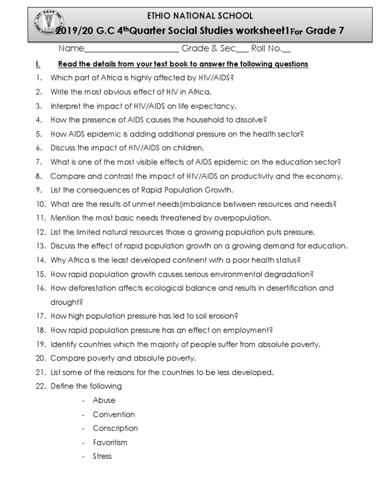 Grade 7 Social Studies Worksheet 1 (4th Quarter) | PDF | Poverty ...
