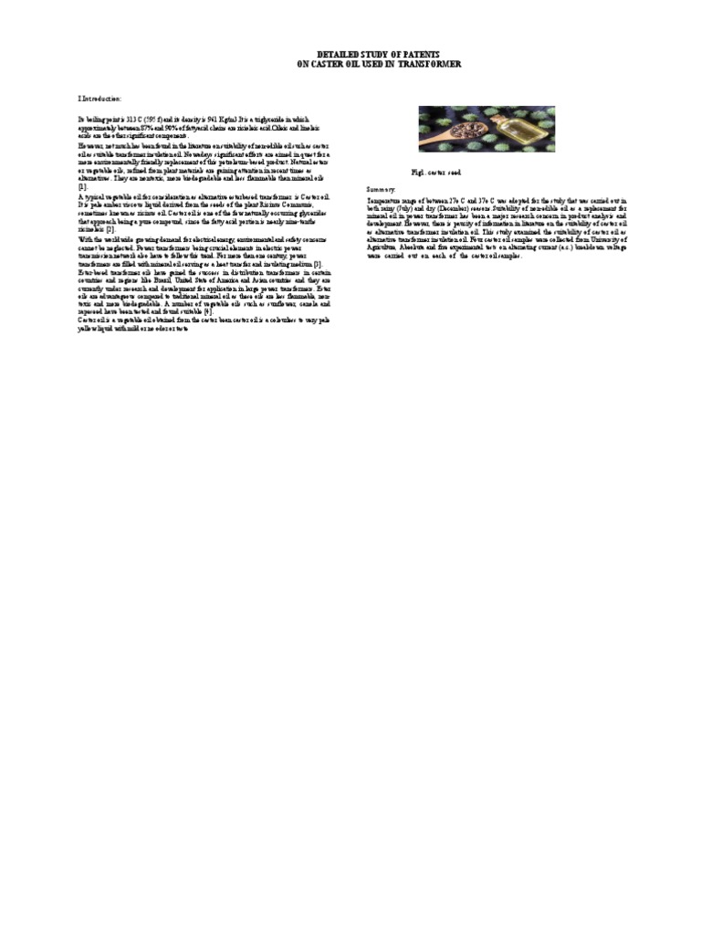 Case Study Caster Oil | PDF | Electrical Breakdown | Vegetable Oil