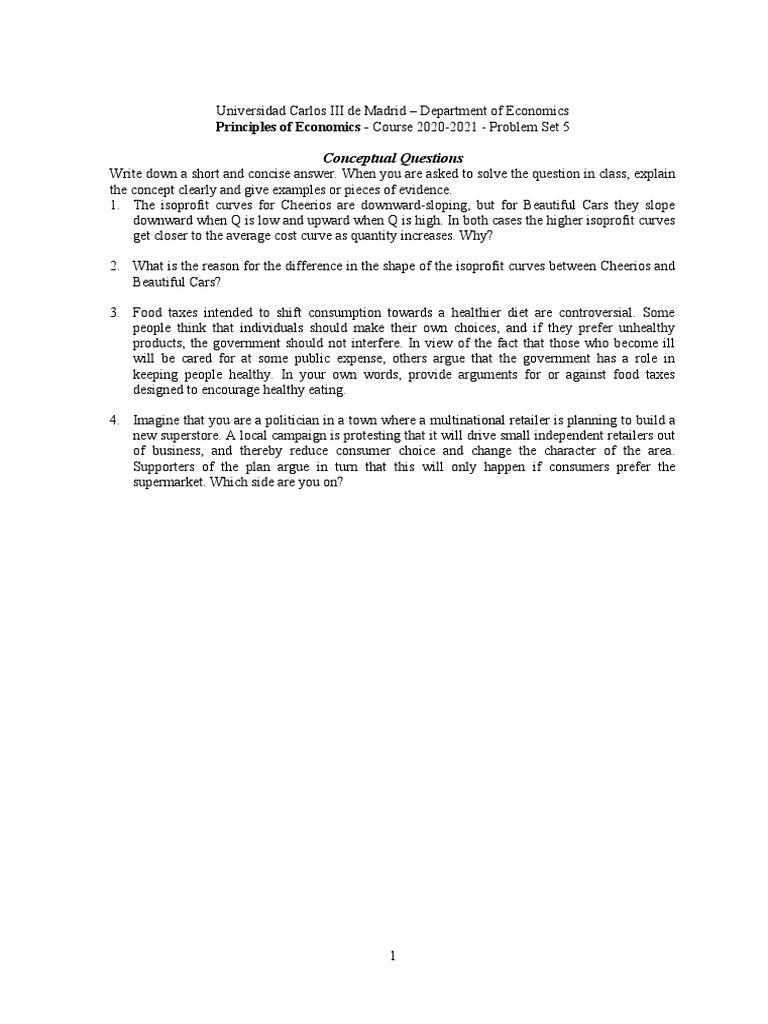 Principles Problem Set 5 | PDF | Average Cost | Marginal Cost