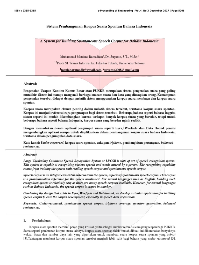 Korpus Suara Spontan Bahasa Indonesia | PDF | Seni & Disiplin Bahasa