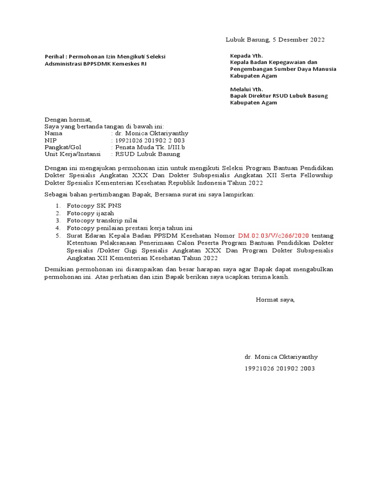 Surat Permohonan Tubel Ke BKD | PDF