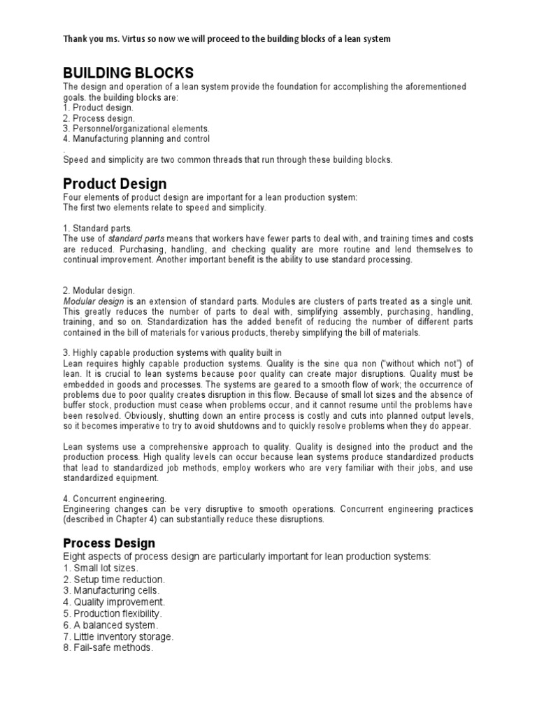 Building Blocks of A Lean System | PDF | Lean Manufacturing | Business ...
