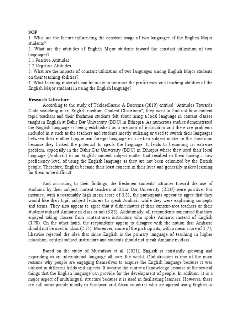 Basis 1 SOP-Research-Lit | PDF | Multilingualism | Language Acquisition