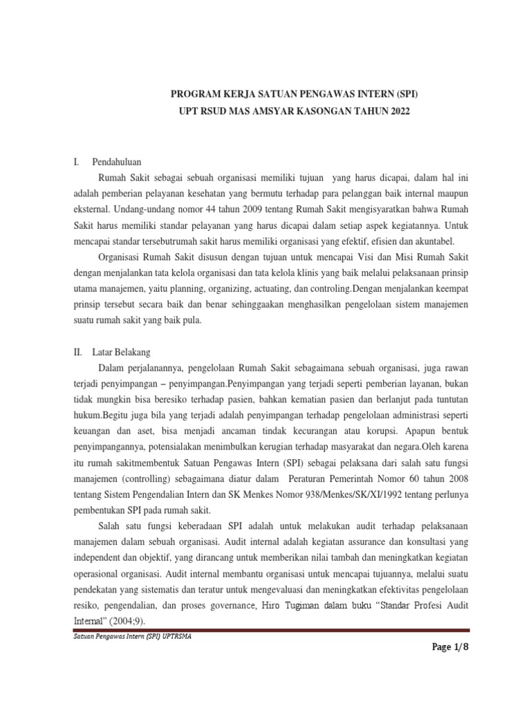 Program Kerja Satuan Pengawas Intern Spi | PDF | Bisnis | Pengelolaan Keuangan & Uang
