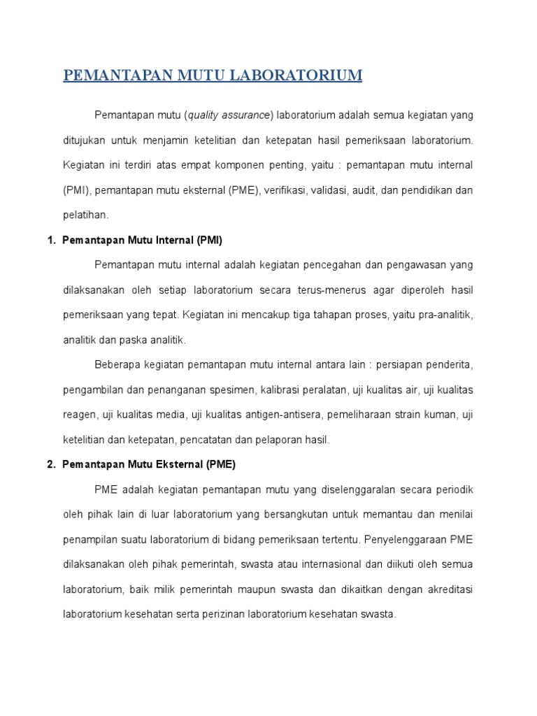 PEMANTAPAN MUTU Laboratorium | PDF