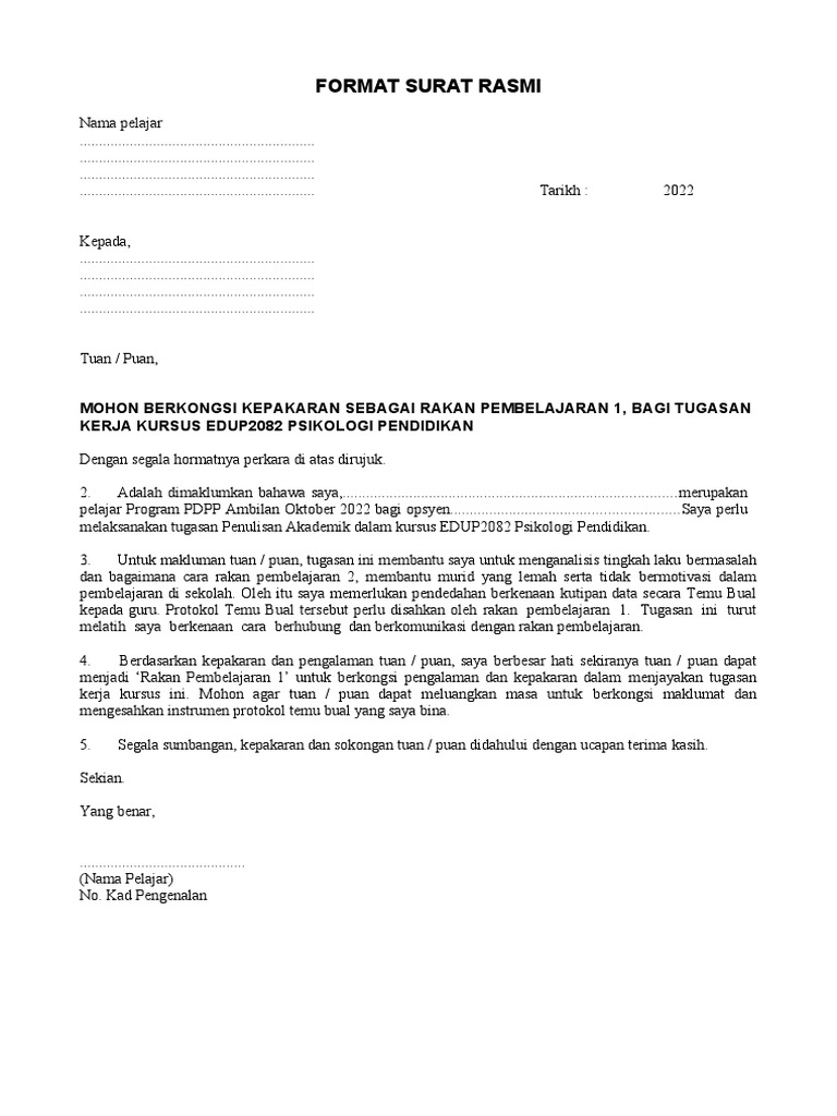 Surat Rasmi Rakan Sekerja | PDF
