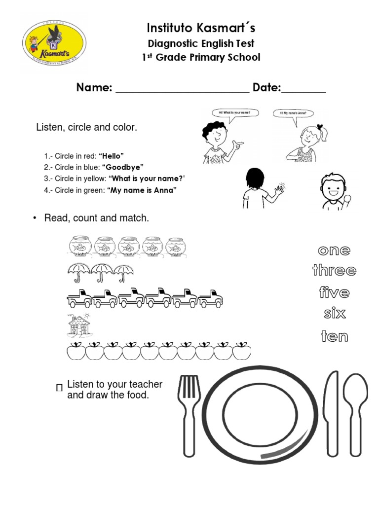 Grade 1 Diagnostic English Test | PDF | Language Arts & Discipline ...