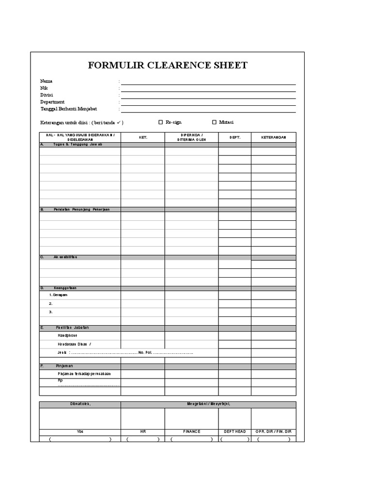 Clearence Sheet | PDF