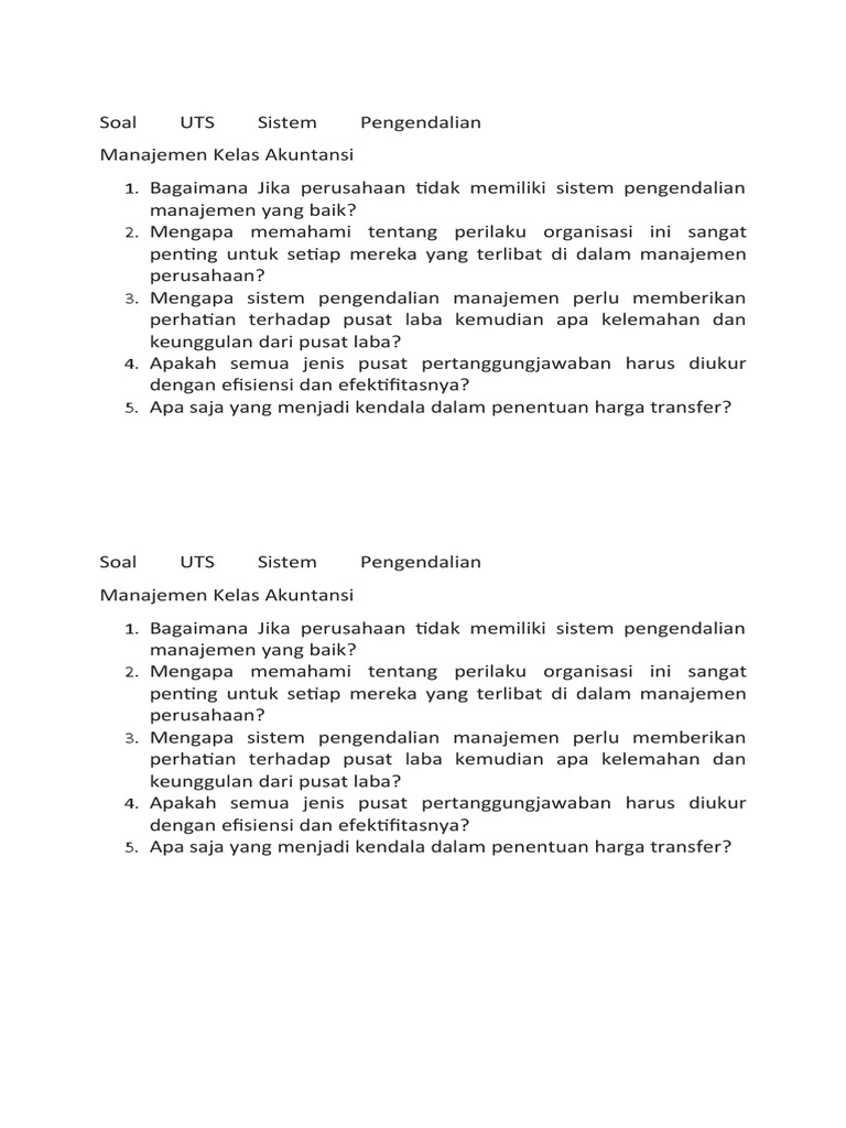 Soal UTS Sistem Pengendalian Manajemen | PDF