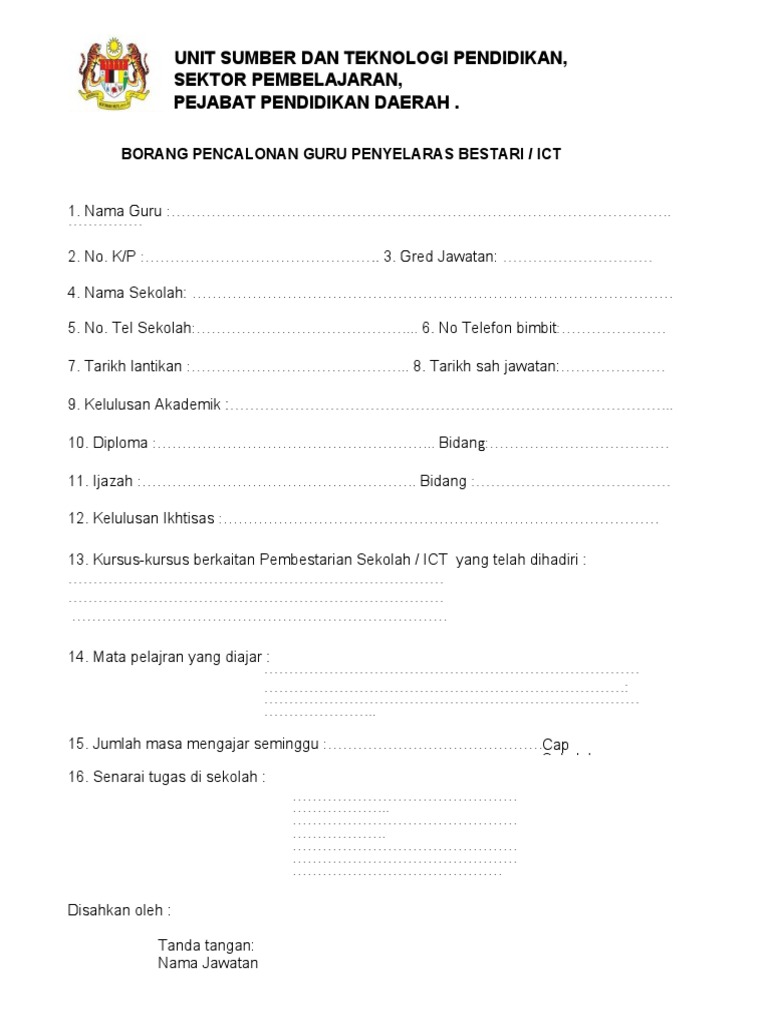 Borang Pencalonan Guru ICT | PDF | Career & Growth