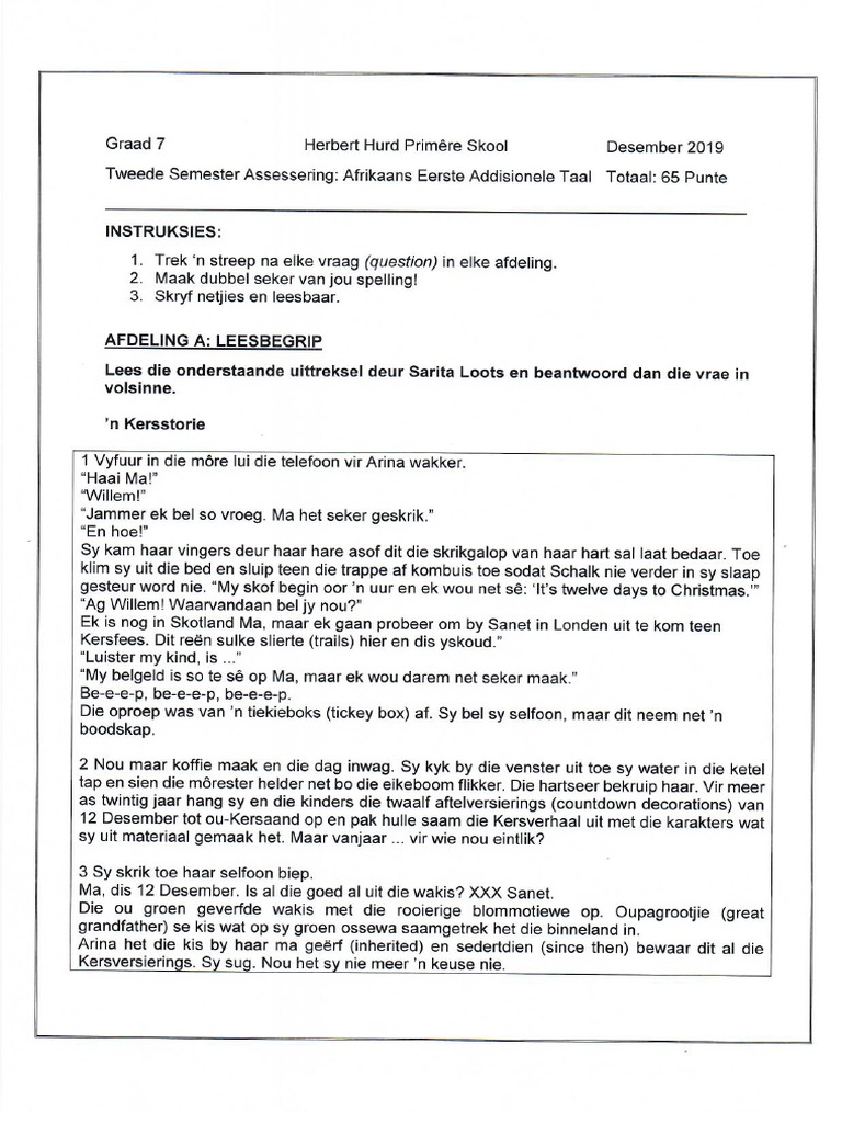 GR 7 Afrikaans Nov 2019 | PDF
