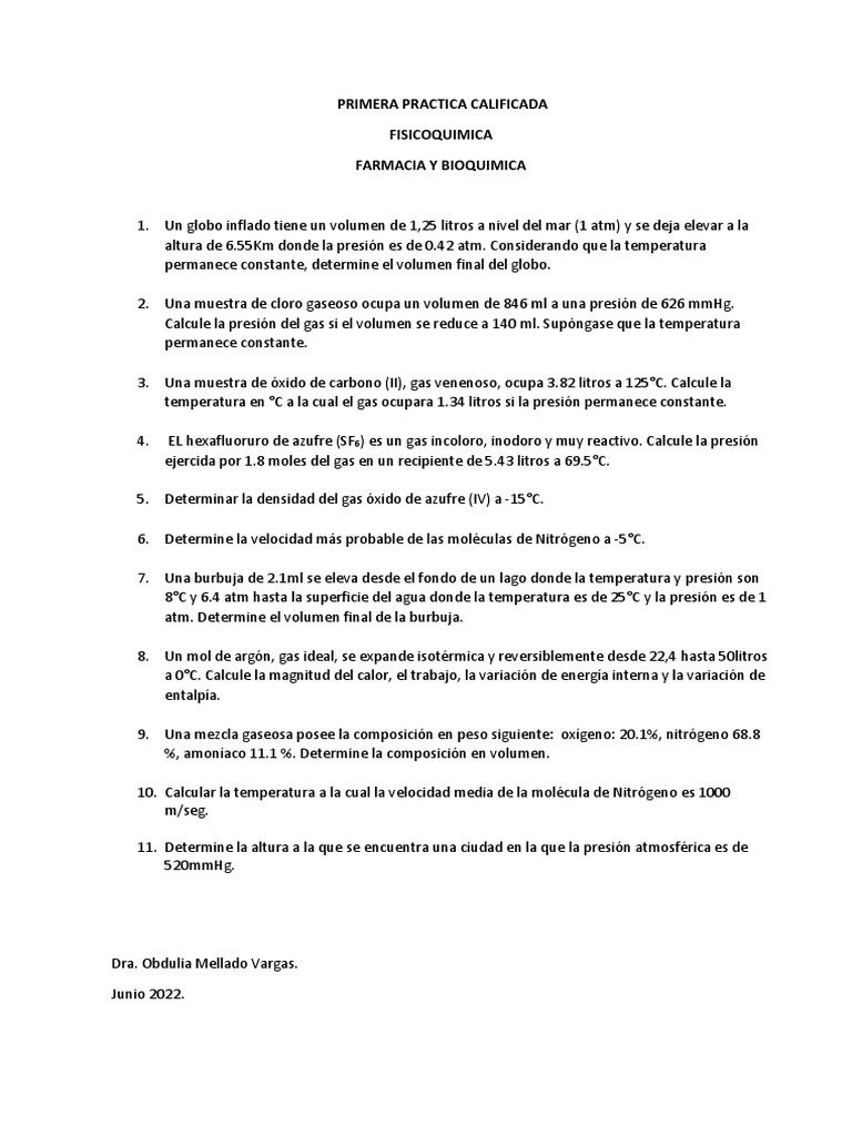 Primera Practica Calificada AQF 2022 I | PDF