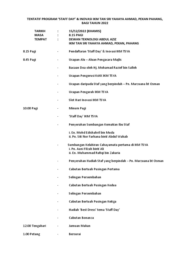 Program Staff Day IKM TSYA 2022 | PDF