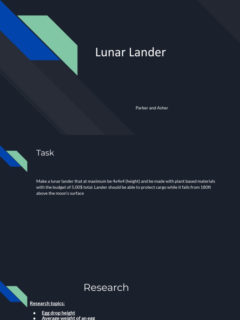 Lunar Lander Presentation | PDF | Moon