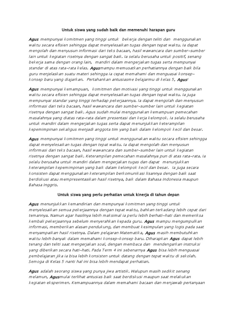 Narasi Rapor Pika | PDF