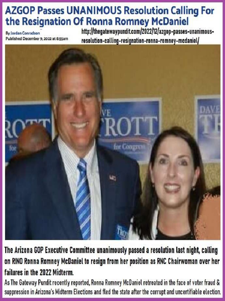 AZGOP Calls For Resignation of RNC Chair Ronna Romney McDaniel 12142022 ...