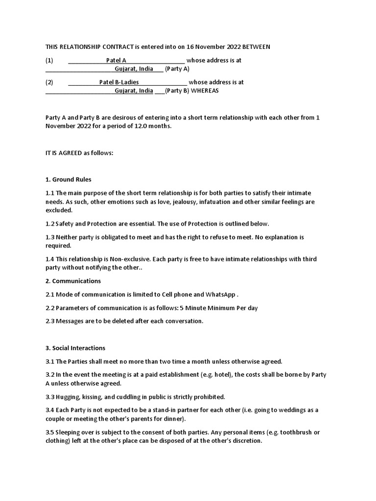 Relationship contract for intimate needs | PDF | Sexual Intercourse ...