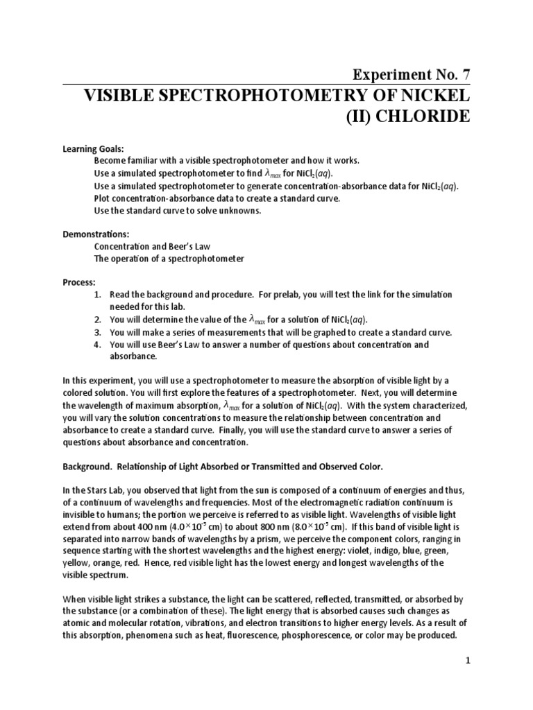 MATTHEW NAZARRO - Chem 2208 Lab Experiment No. 8-Visible Spectrophotometry of Nickel (II ...