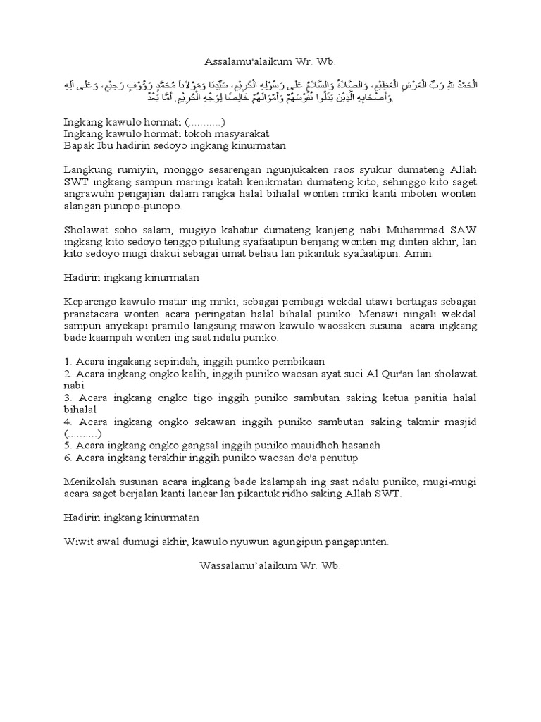 Contoh Teks MC Halal Bihalal Bahasa Jawa (Pranatacara) | PDF