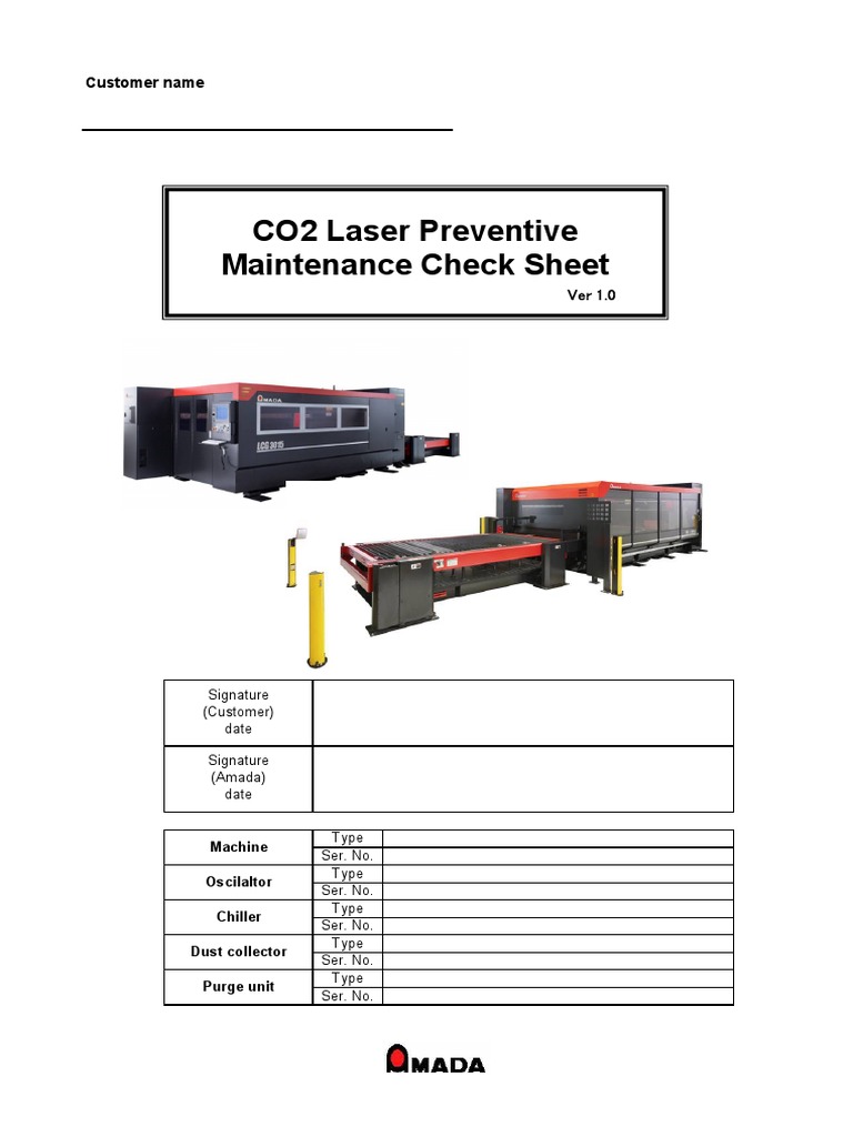 CO2 Laser Preventive Maintenance Check Sheet | PDF | Flow Measurement ...