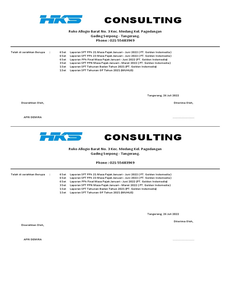 Draft Tanda Terima Hks - Golden Indomedia | PDF