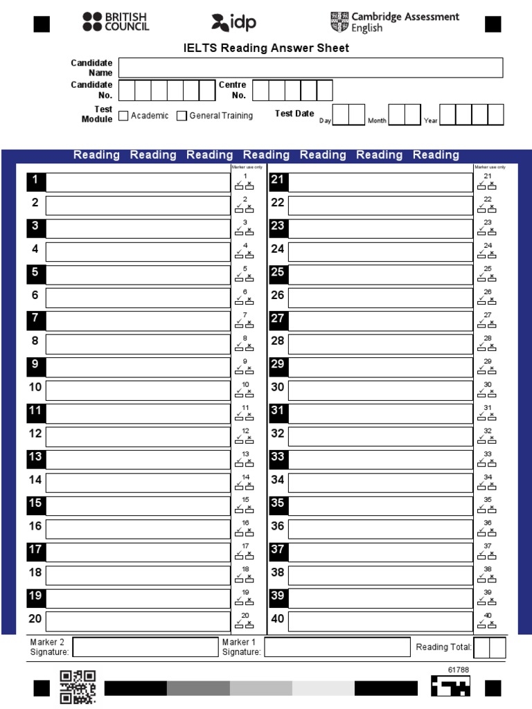 IELTS Reading Answer Sheet | PDF | International English Language ...